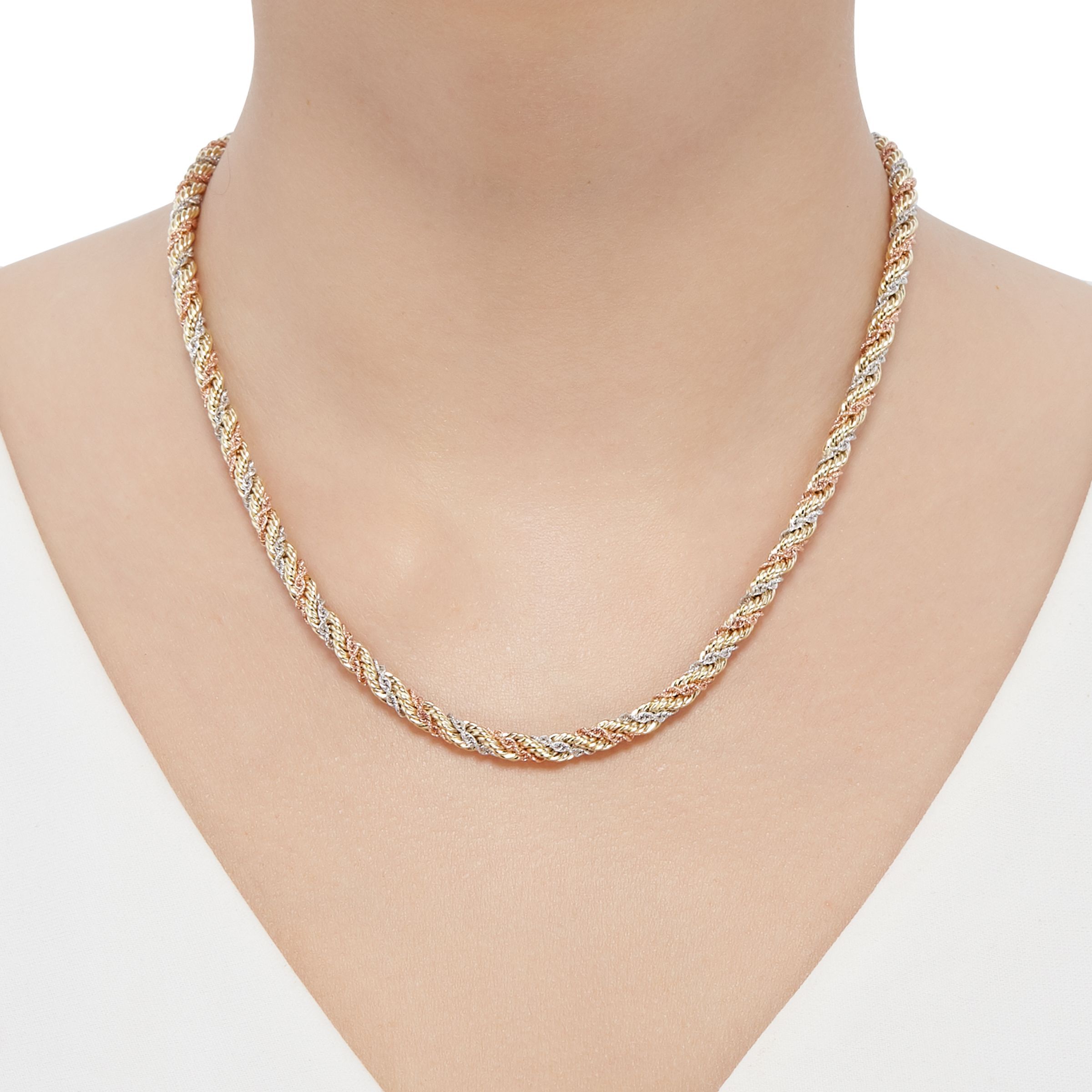 Twisted Rope Chain Necklace in 14K Three-Tone Gold, 18" | eBay