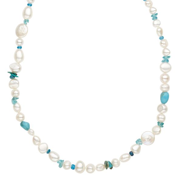 Freshwater Pearl & Turquoise Necklace in Sterling Silver | Pearl ...