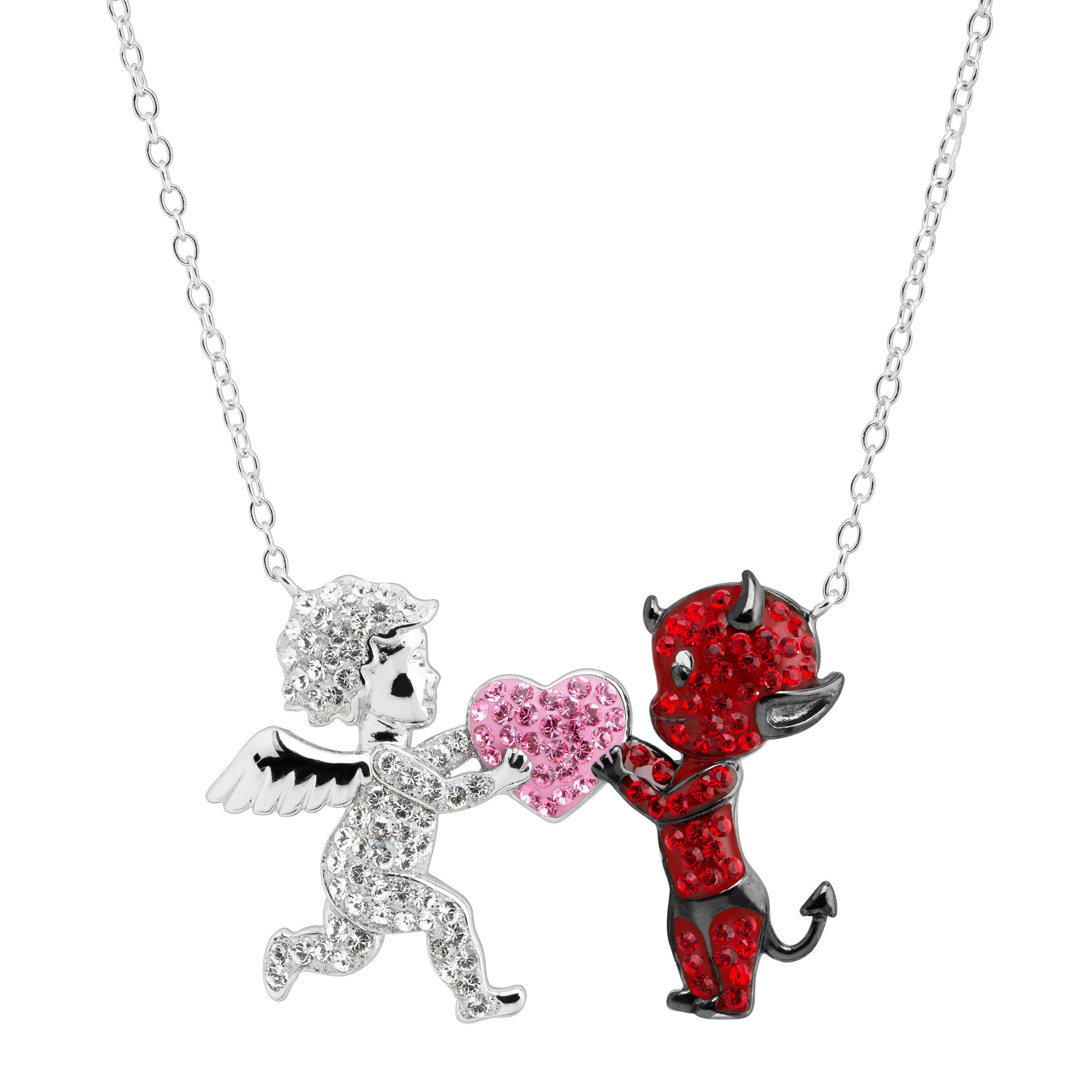 Crystaluxe Angel & Devil Heart Pendant With Crystals in Sterling Silver ...