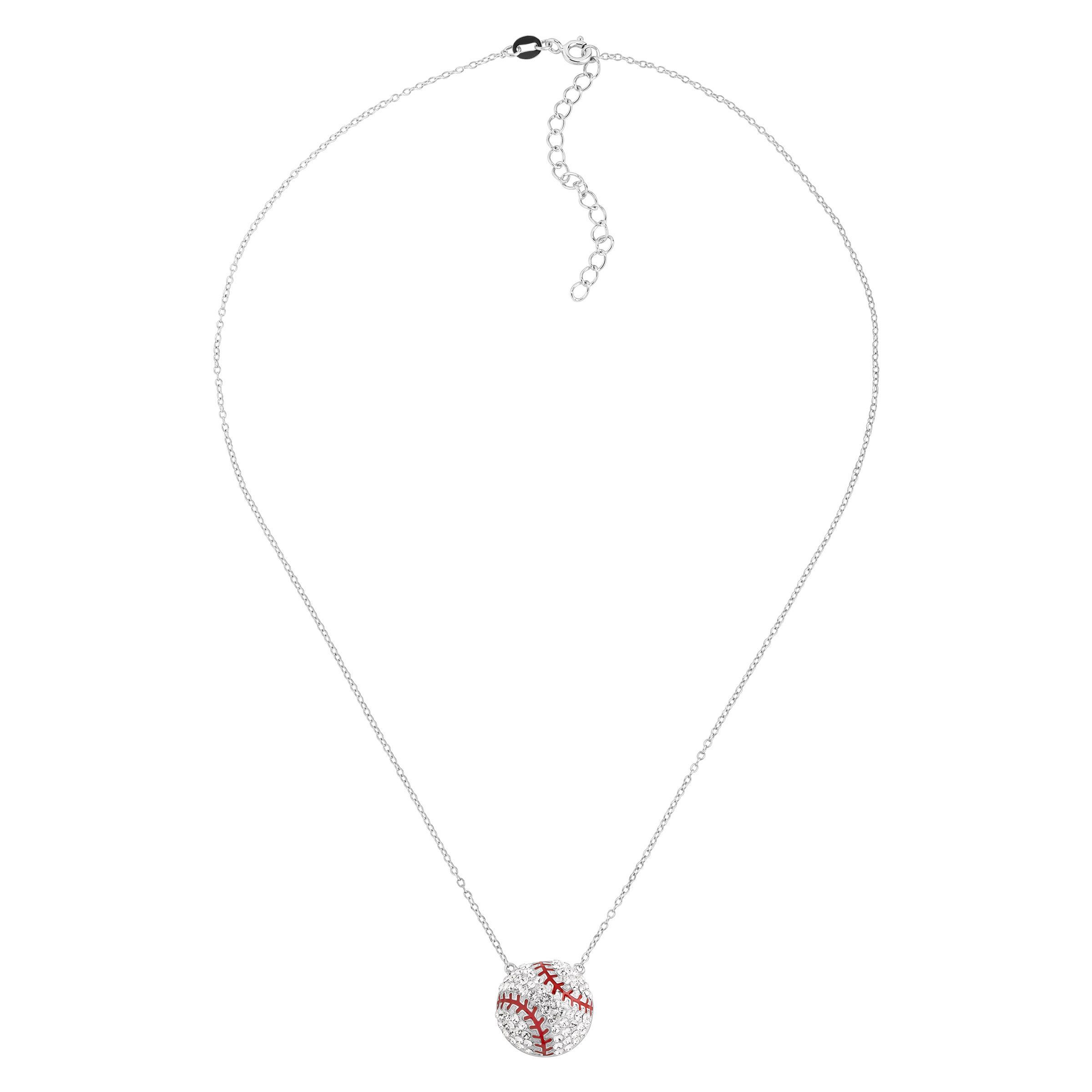 Crystaluxe Baseball Necklace with Crystals, Sterling Silver, 16" + 2 ...