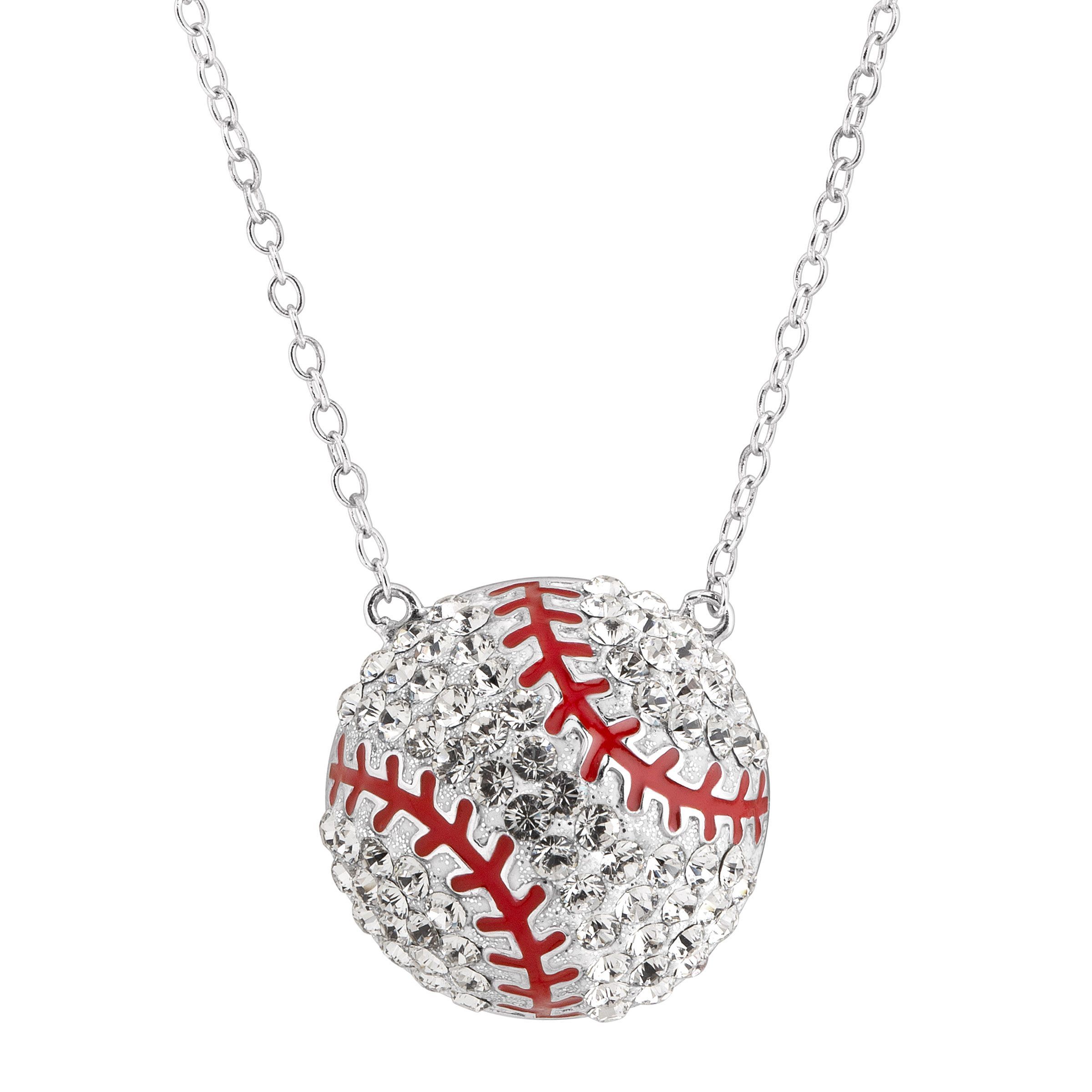 Crystaluxe Baseball Necklace with Crystals, Sterling Silver, 16" + 2 ...