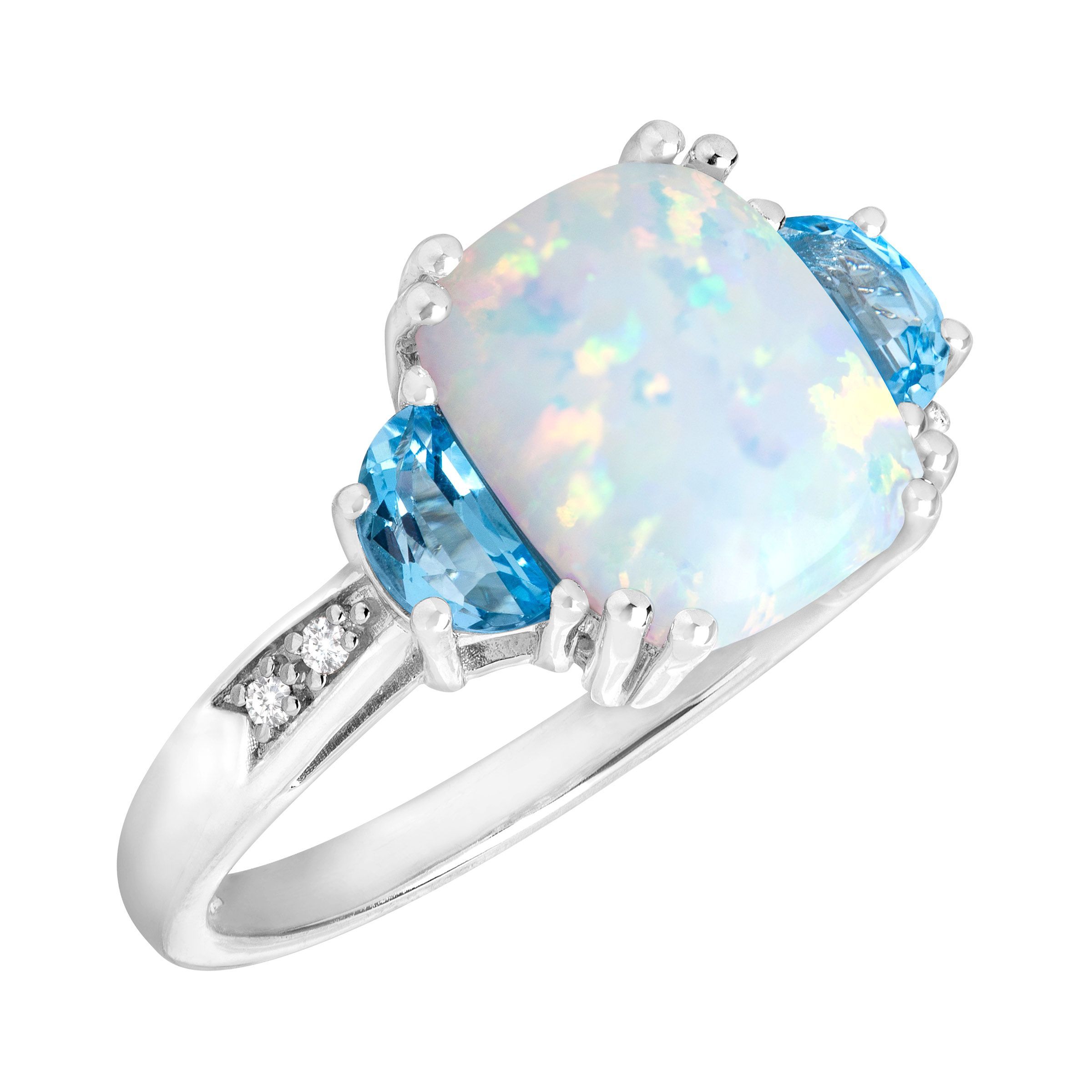 2 3/8 ct Natural Opal & Swiss Blue Topaz Ring with Diamonds in Sterling ...