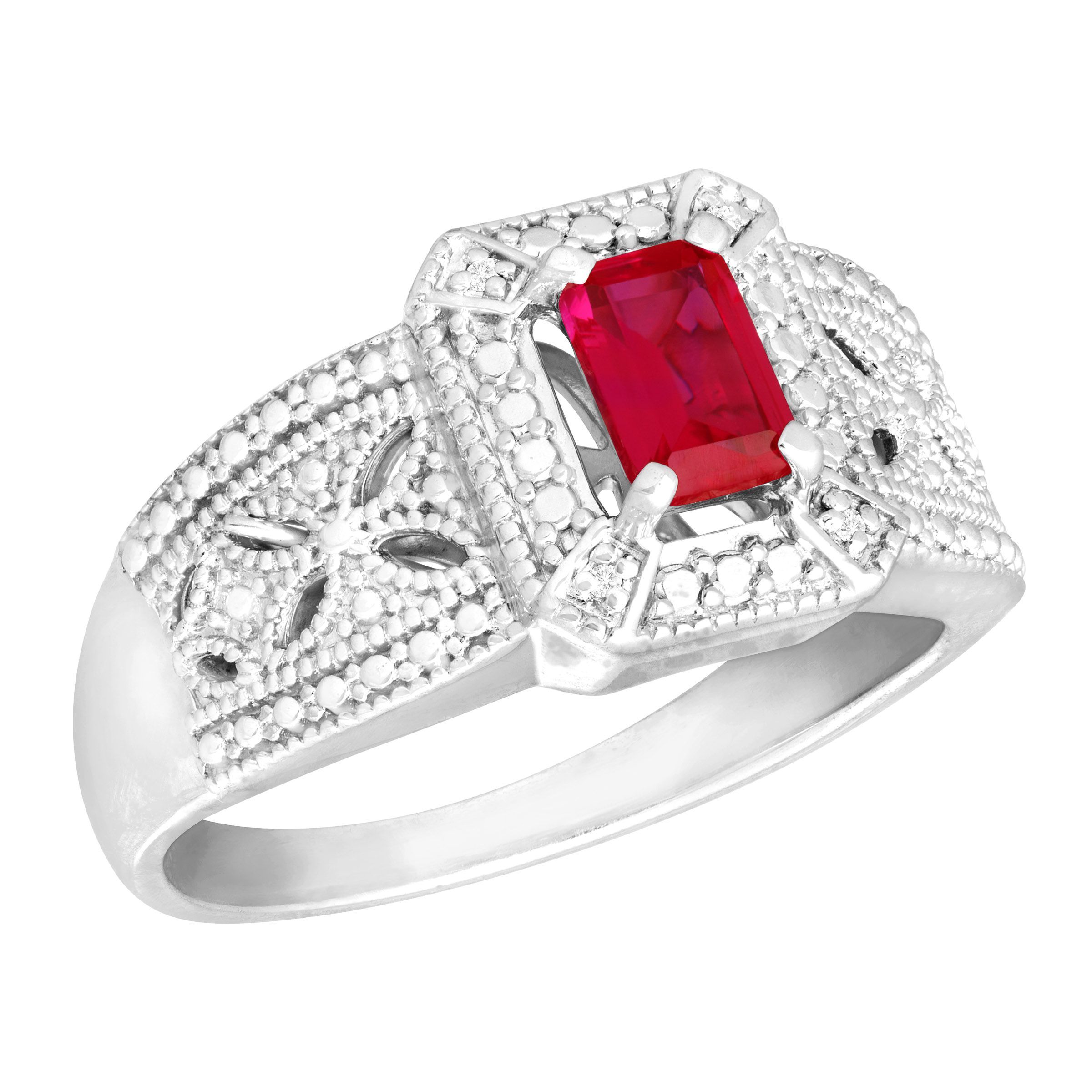 3/4 ct Created Ruby Ring with Diamonds in Sterling Silver | eBay