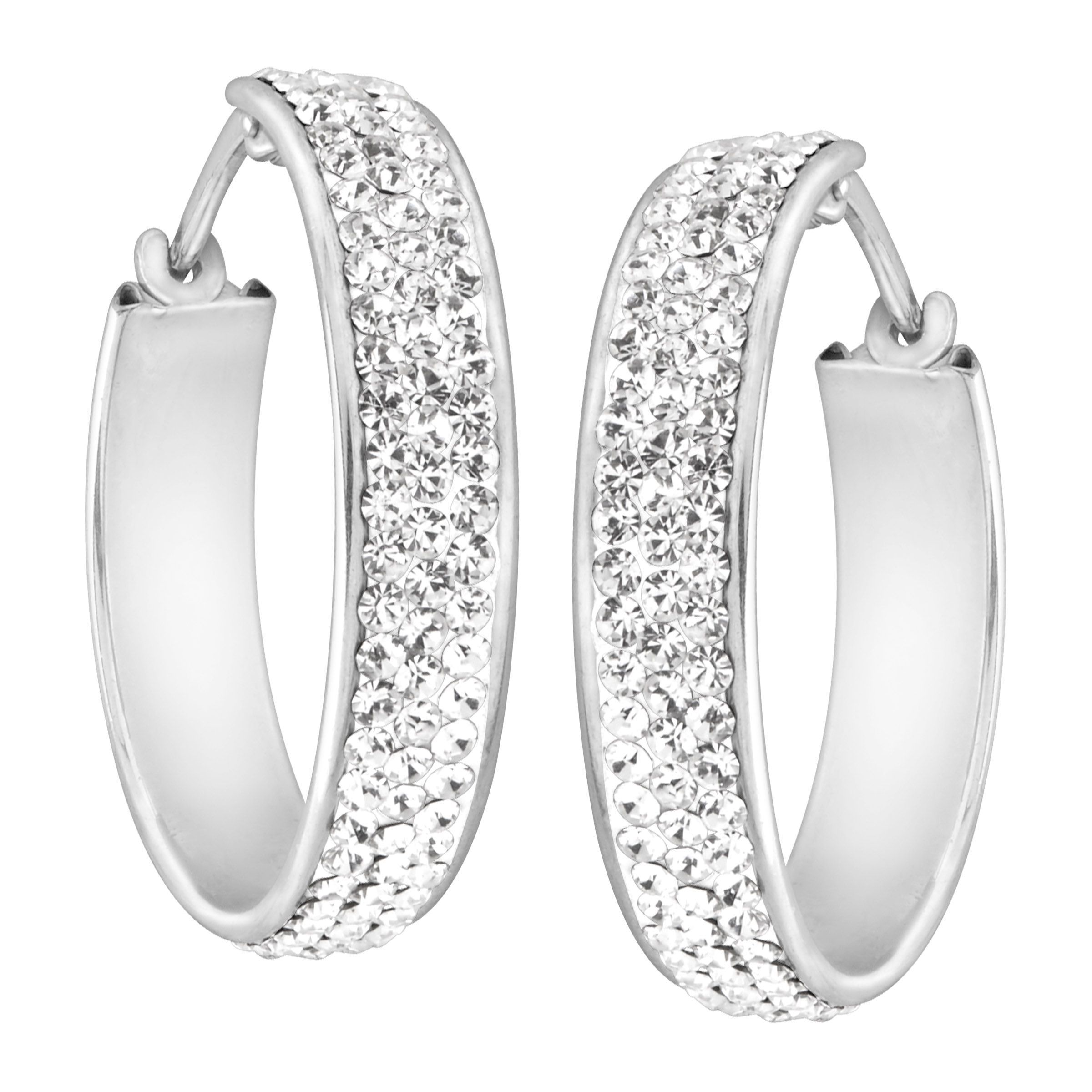 Crystaluxe Hoop Earrings With White Swarovski Crystals In Sterling